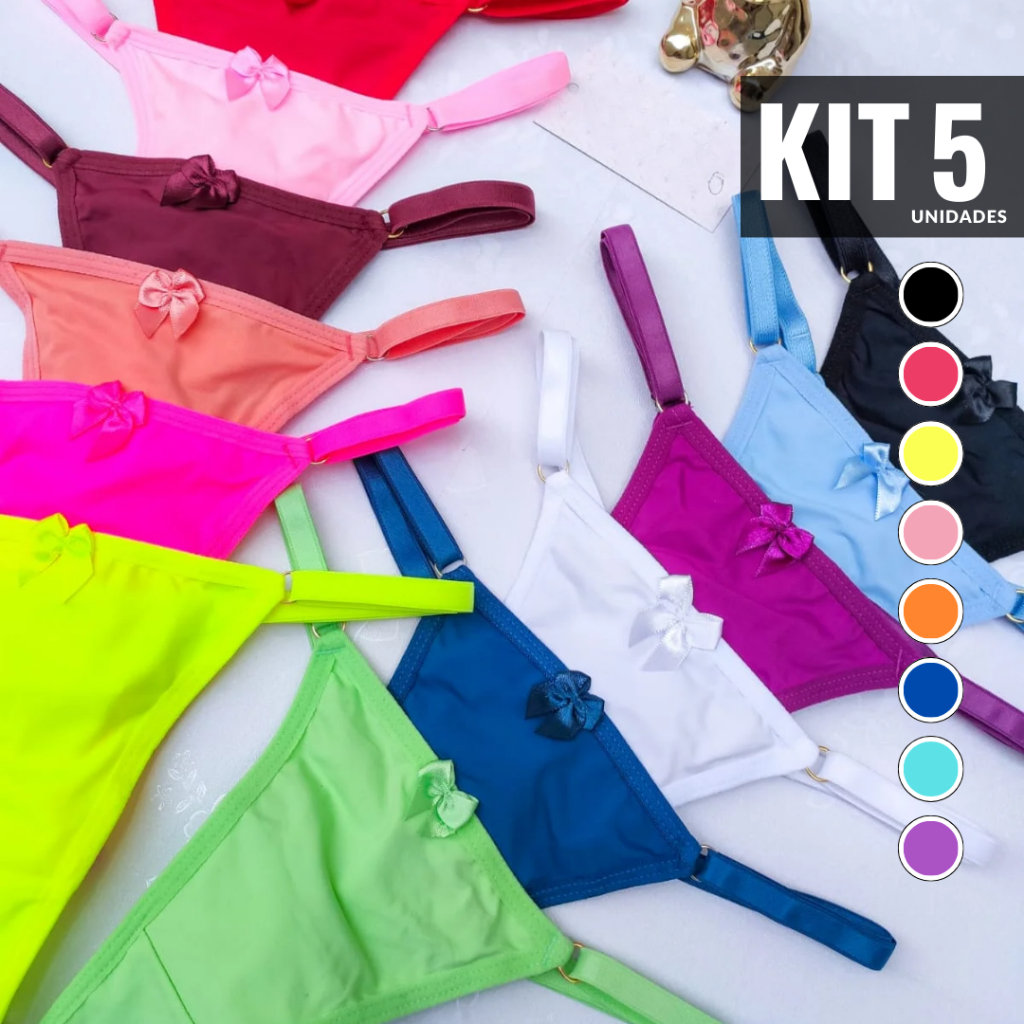 Kit 5 Calcinhas Fio Duplo Em Micro Tanga com Regulagem Sexy Neon Tanga ...