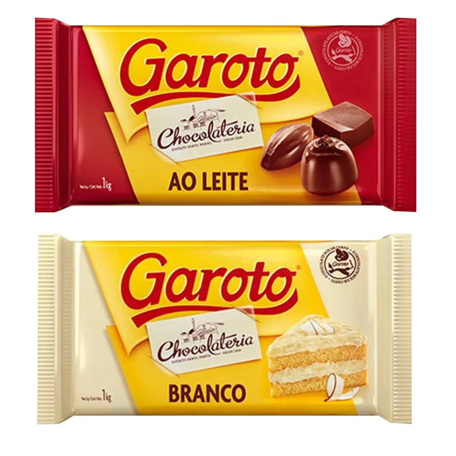Kit com duas barra de chocolate Garoto - ao leite e chocolate branco 1kg (cada) | Shopee Brasil