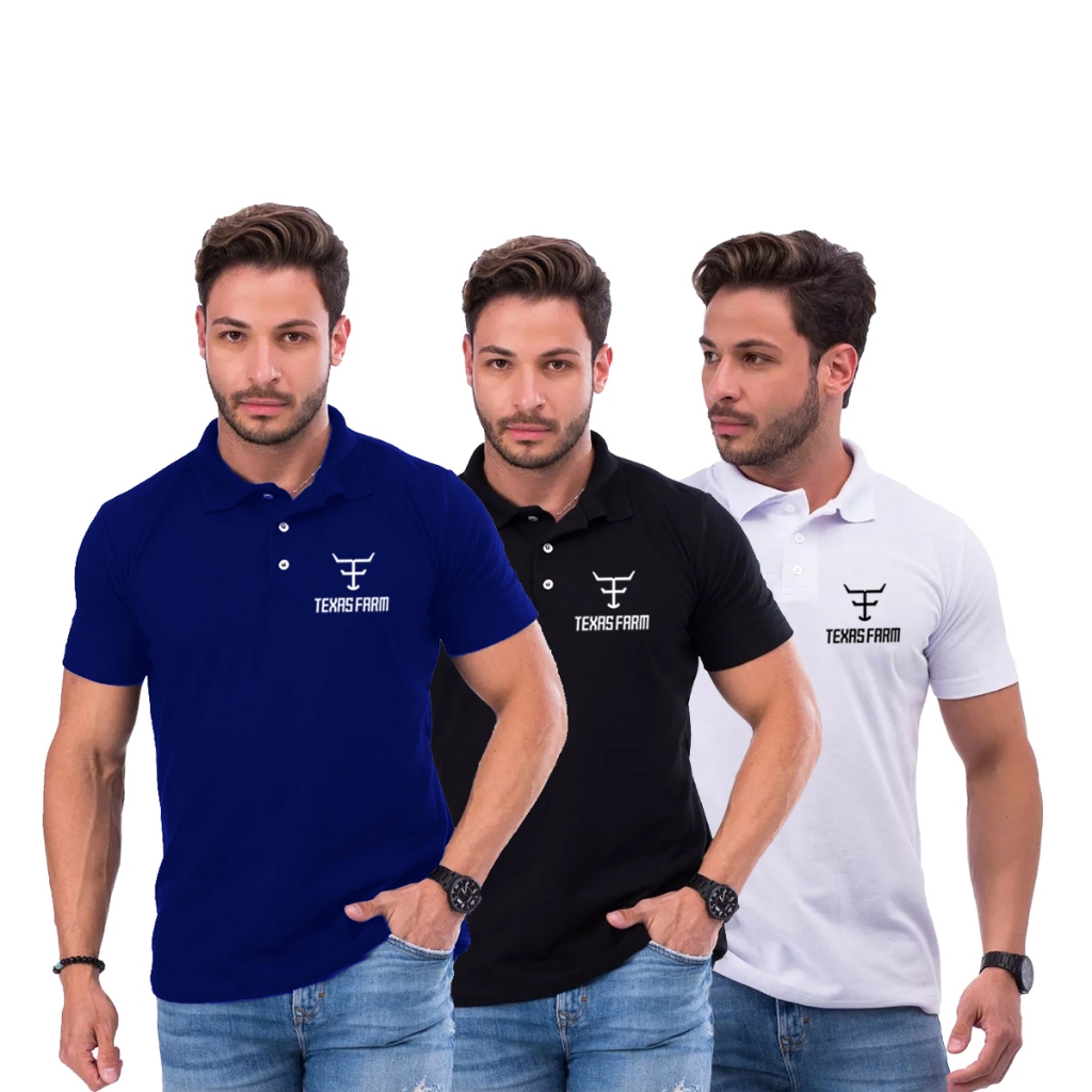 kit 3 Camisa Polo texas farm masculino malha piquet | Shopee Brasil