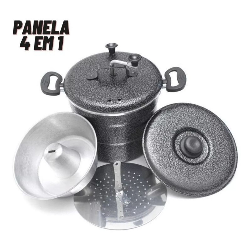 Cuscuzeira 4 em 1 grande aluminio preto craqueado panela pipoqueira ... Cuscuzeira 4 em 1 grande aluminio preto craqueado panela pipoqueira ...