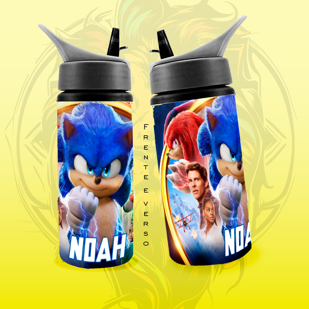 Garrafa de alumínio personalizada com nome - sonic filme - garrafinha ...