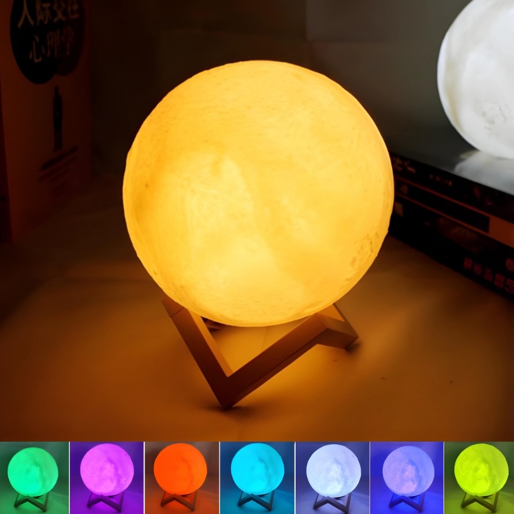 Luminária Lua Cheia Abajur Quarto Led De Mesa Cores Rgb 3d Muda de Cor ...