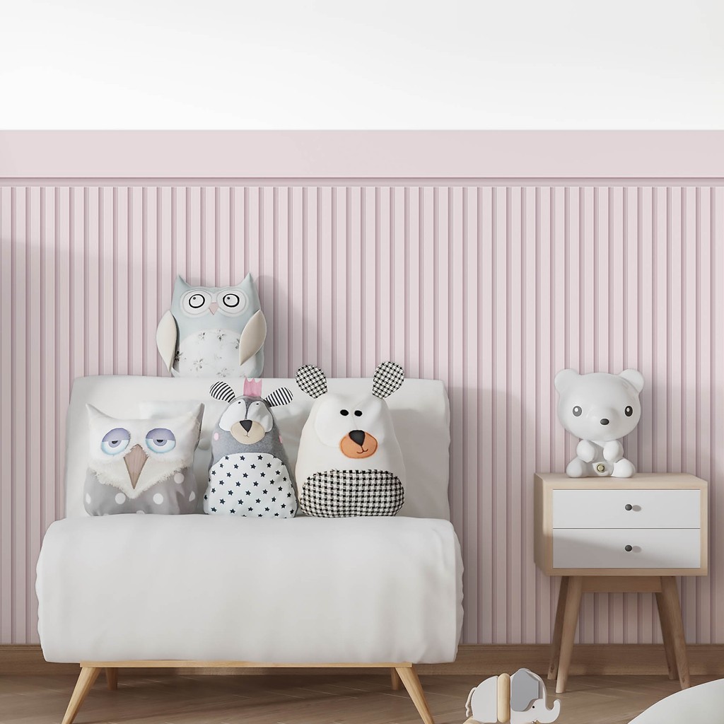 Papel De Parede Adesivo Ripado Rosa Bailarina Com Faixa Para Meia Parede - Vinil Autocolante ...