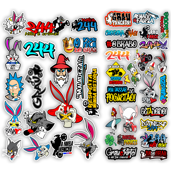 Cartela de Adesivos para carro moto ou bike Sticker Notebook Bicicleta Coelho Grau 244 M25 ...