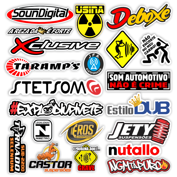 Cartela de Adesivos para Carro Som automotivo com 21 Adesivos M27 ...