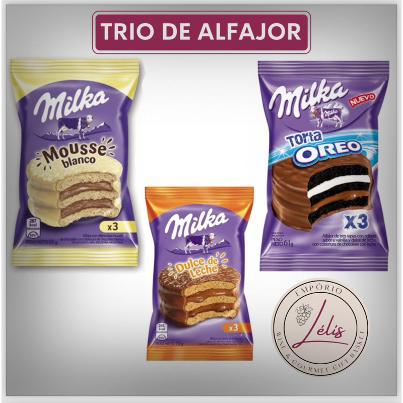 Trio de Alfajor Milka - Caixa com 3 unidades - Mousse de chocolate ...