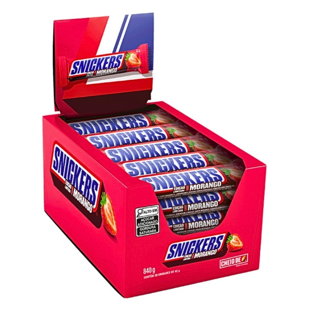 Chocolate snickers sabor morango 20x42G - 840G | Shopee Brasil