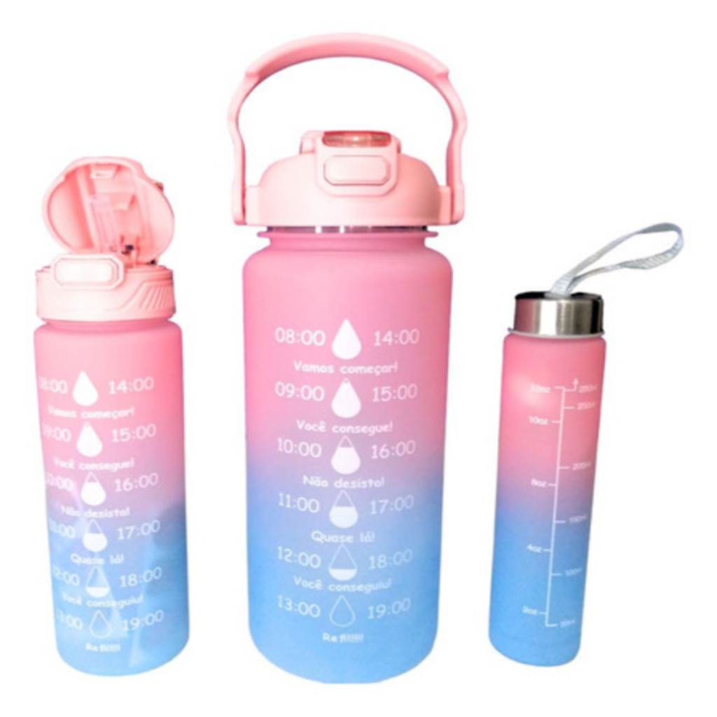 Kit 3 Garrafas de Academia Frases Motivacionais 2L 900ml 300ml Squeezes | Shopee Brasil