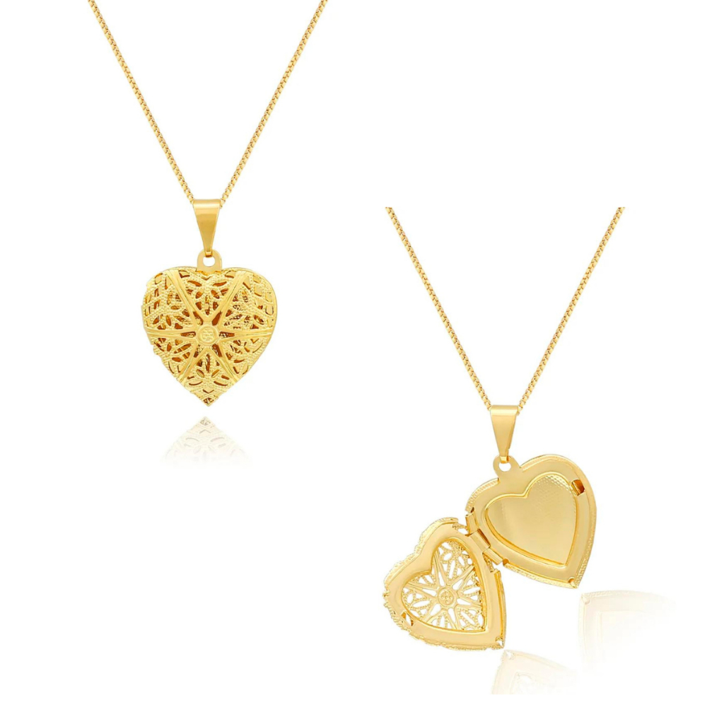 Colar com pingente Relicário Coração e Redondo para Colocar Foto ...