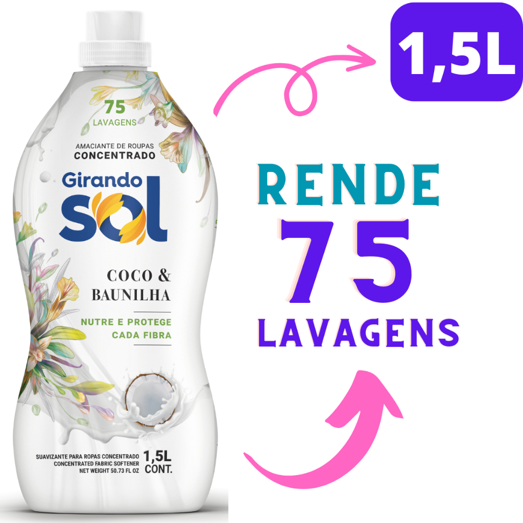 Girando Sol Amaciante Concentrado Coco E Baunilha 1,5L Rende 75 ...