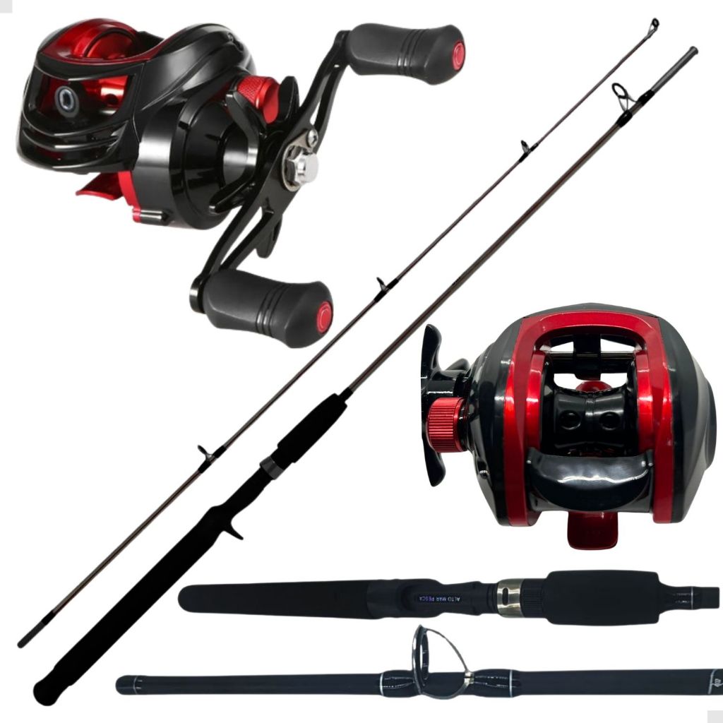 Kit Pesca Vara 1,50m Fibra de Carbono Com Gatilho e Carretilha 18 ...