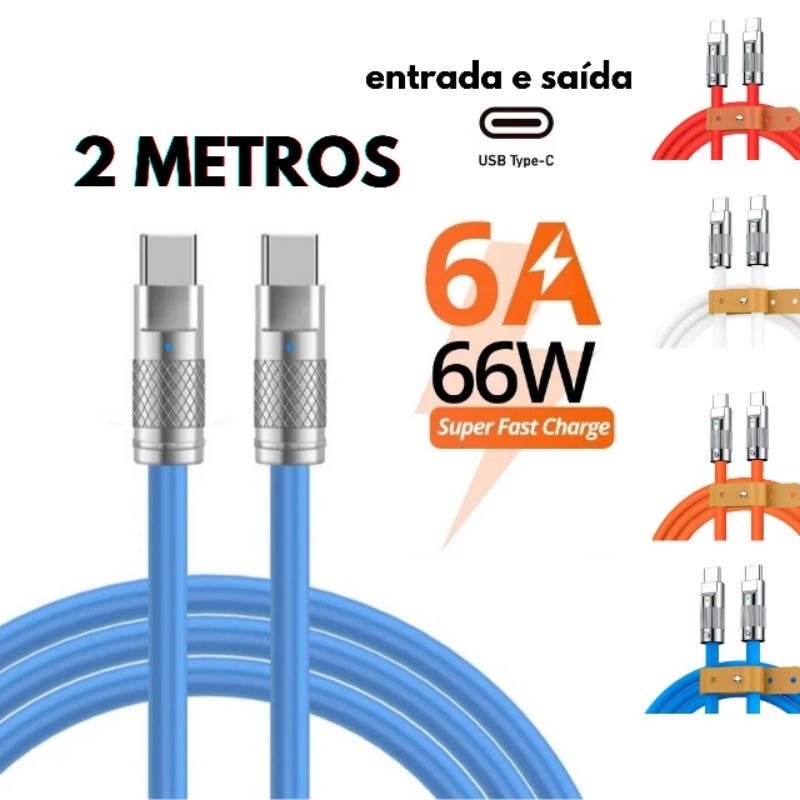 Cabo Tipo C USB-C 2 Metros Turbo 66W Super Resistente em Metal e ...