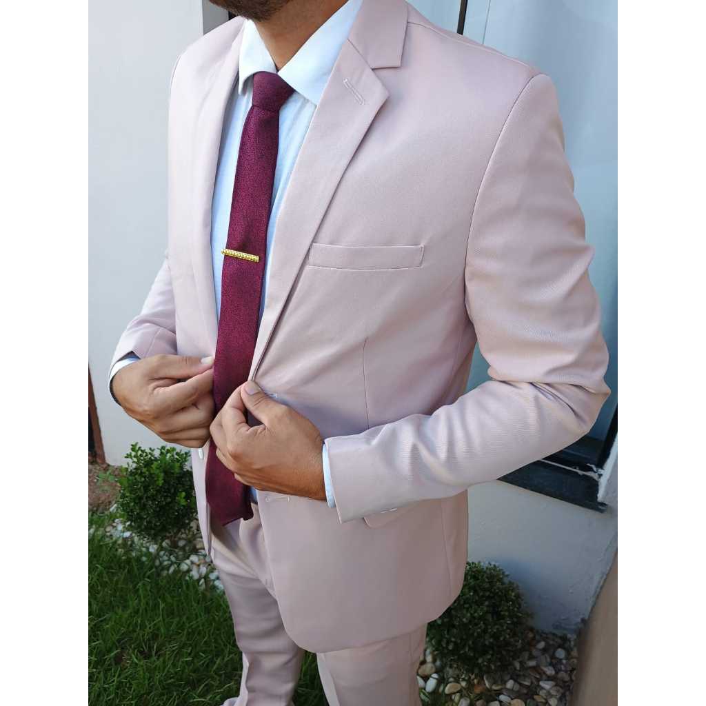 Terno Slim Masculino Rosa Alto Padrão Luxo Kit Completo | Shopee Brasil
