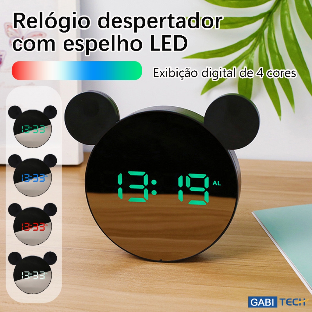 Relógio de Mesa Portátil Digital Despertador Led Temperatura Alarmes ...