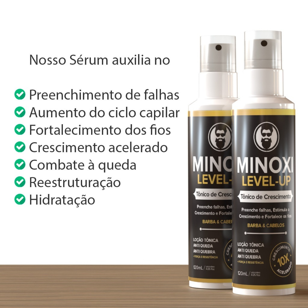 kit Tônico Crescimento Capilar Barba Calvície - Minox Level Up | Shopee ...