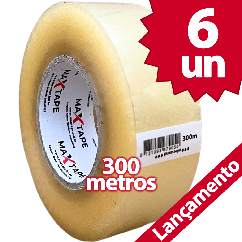 Kit com 6 unidades de fitas adesivas largas (45mm) com 300 metros - MaxTape | Shopee Brasil
