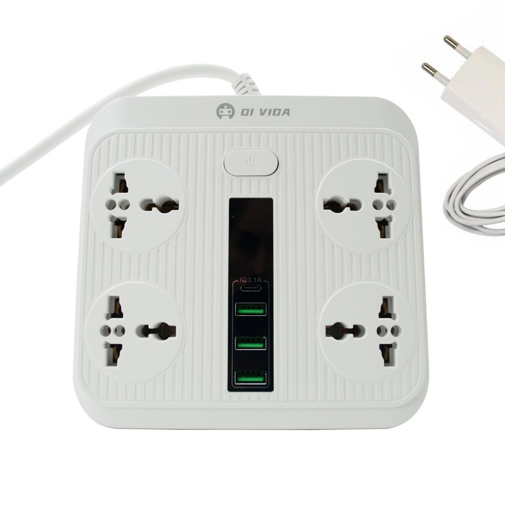 Tomada Elétrica Com 4 Entradas Universais E 3 Usb 21aa | Shopee Brasil
