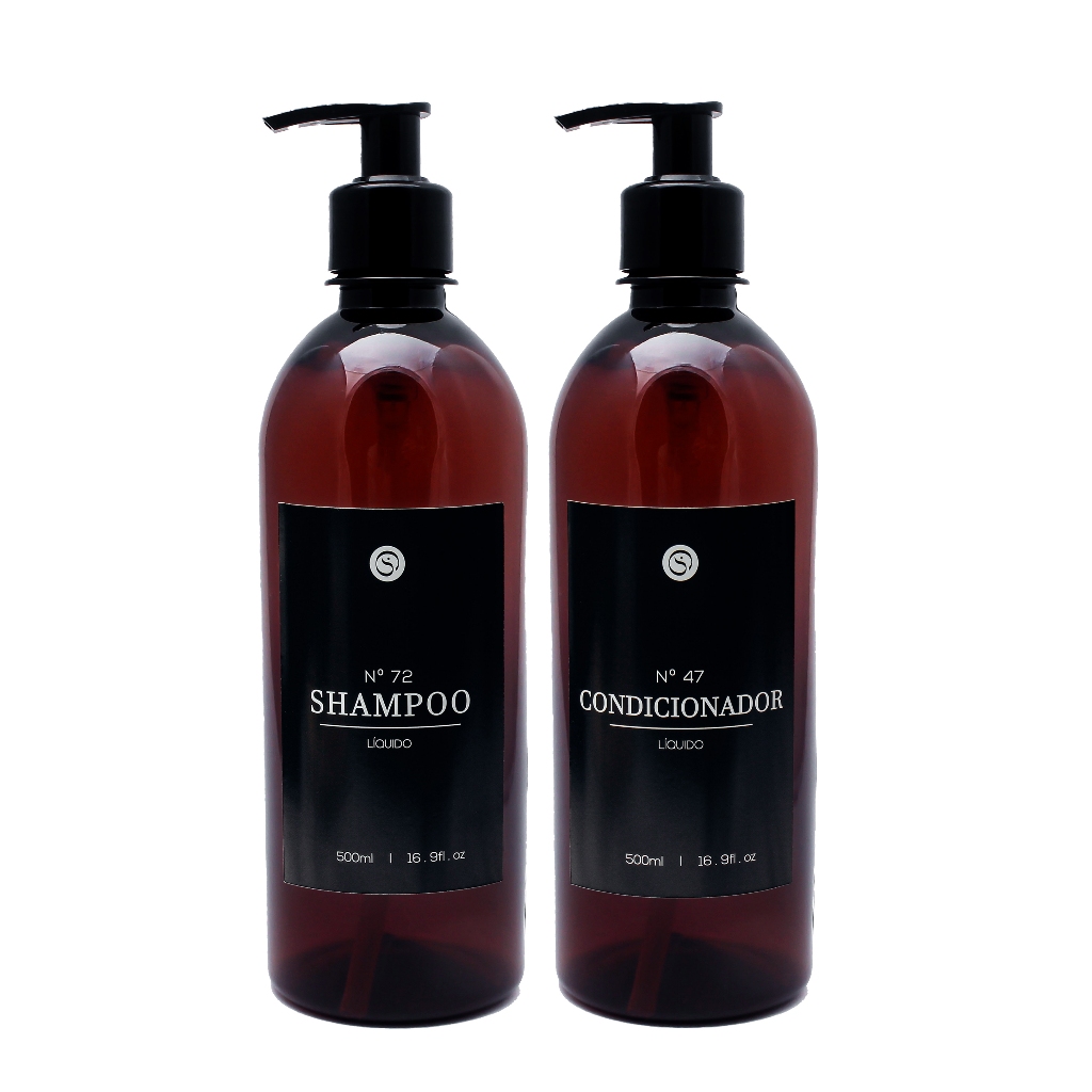 Frascos Ambar 2Pçs Shampoo E Condicionador Rótulo Preto 500Ml Pet ...