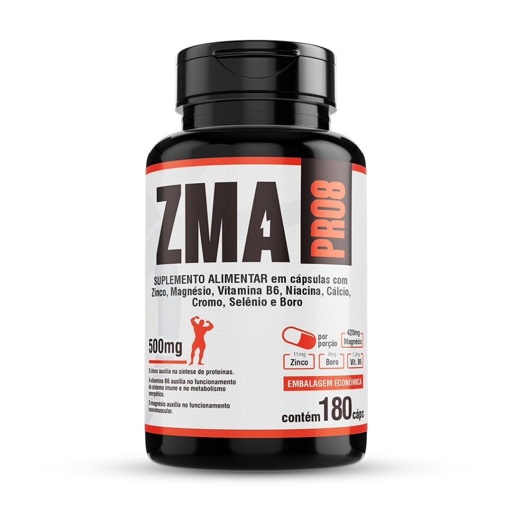 Zma Pro8 180 Magnésio Zinco B3 B6 Boro Cromo Selênio Cálcio em frascos ...
