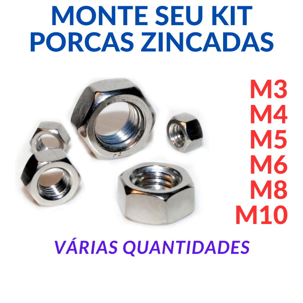 Porcas Sextavadas MA (M3 a M10) - Zincado Branco (Galvanizado) | Shopee ...
