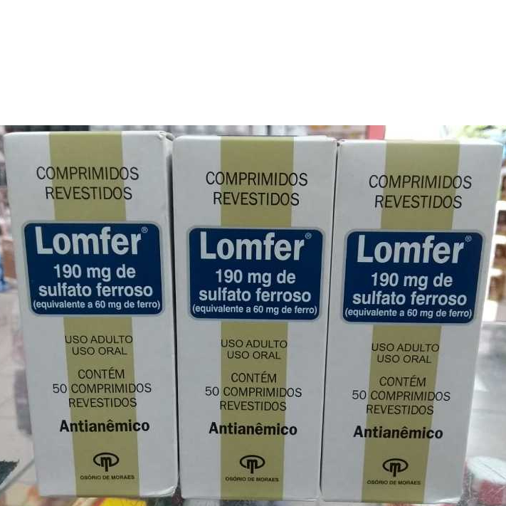 sulfato ferroso Lomfer [KIT C/3 UNIDADES] 190mg c/50 comprimidos ...