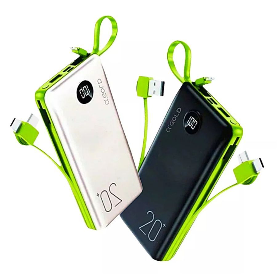 Carregador Portátil Power Bank 20000mah Universal P/ Celular Com Cabo V8 Lightning e Tipo C ...