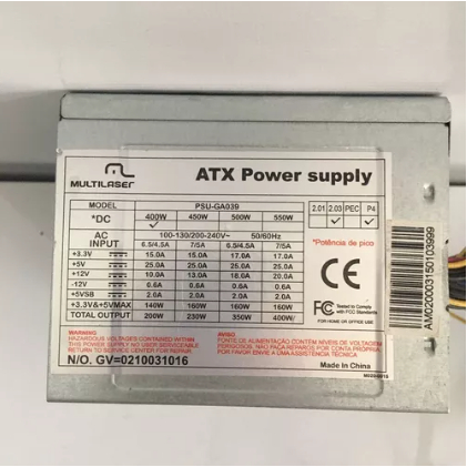 Fonte Nominal Multilaser Mod: PSU-GA039 24Pinos 400W Sata atx | Shopee Brasil