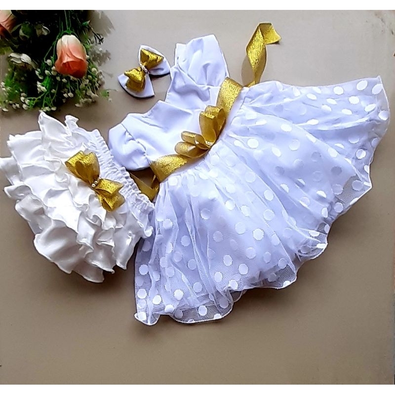 Kit Vestido+Calcinha+Tiara Bebê Batizado Festa Luxo | Shopee Brasil