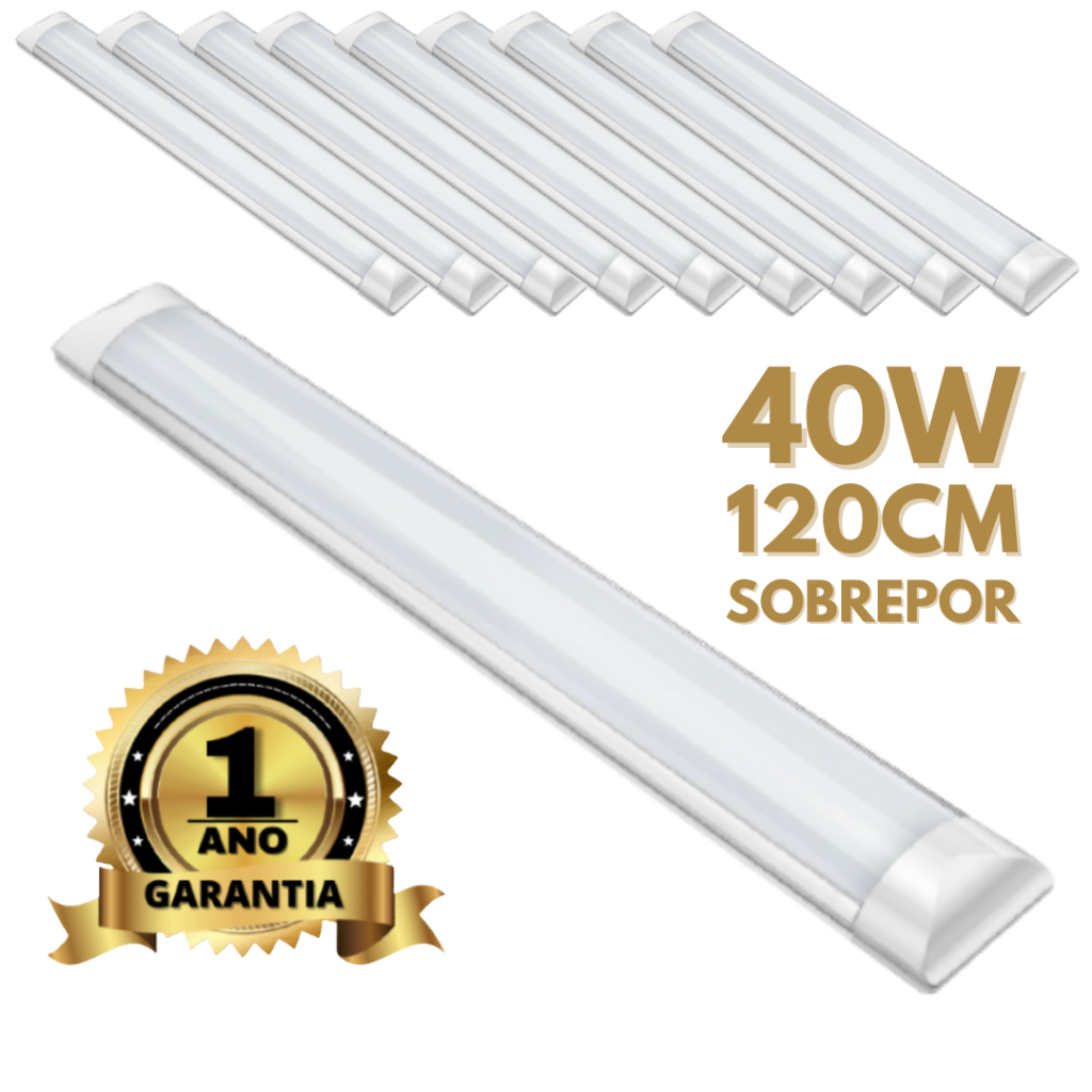 Kit 5/10/20 Luminária Led Sobrepor Slim 36W 40W 120cm Linear 6500K Branco Frio e 4000K Branco ...