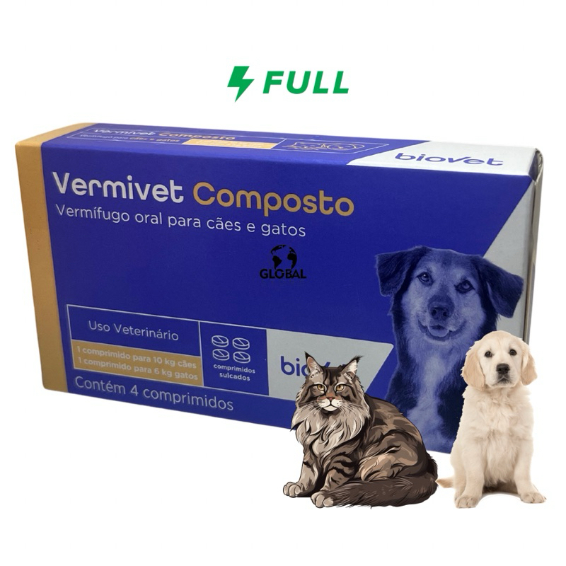 Vermivet Composto 600mg Vermifugo para Cães e Gatos Caixa com 4 ...