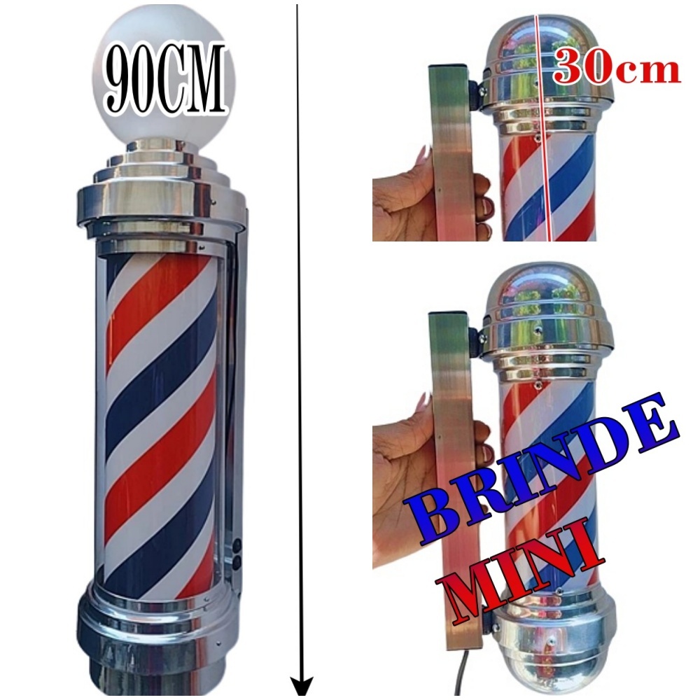 BARBER POLE 90CM GIRATÓRIO TAMANHO BIG + MINI BARBER 30CM BIVOLT ...