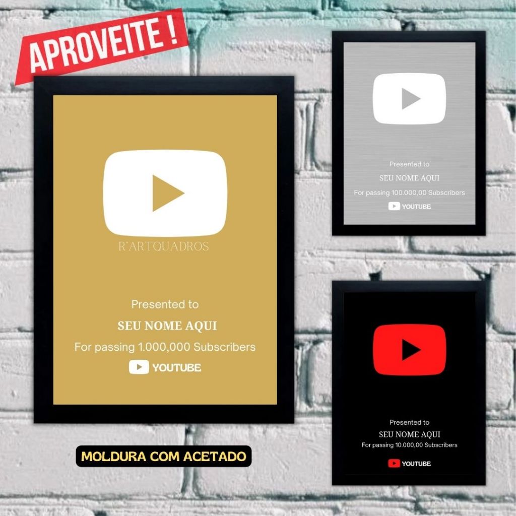 QUADRO PLACA DE COMEMORAÇÃO DE INSCRITOS YOUTUBE - PERSONALIZADA COM O ...