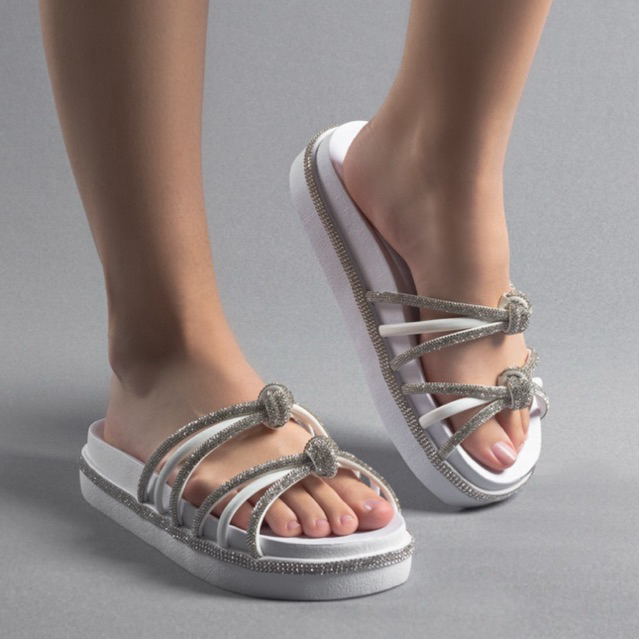 Papete feminina de base alta de pedraria tiras brilho strass plataforma ...