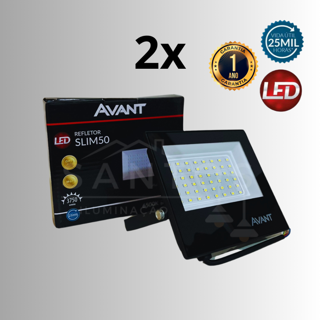 Kit 2 - Refletores Slim 50w LED 6500k Bivolt - Avant | Shopee Brasil