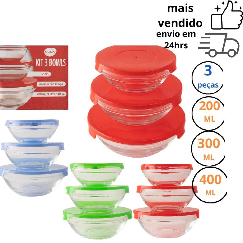 Kit Conjunto 3 Potes de Vidro Redondo Com Tampa | Shopee Brasil