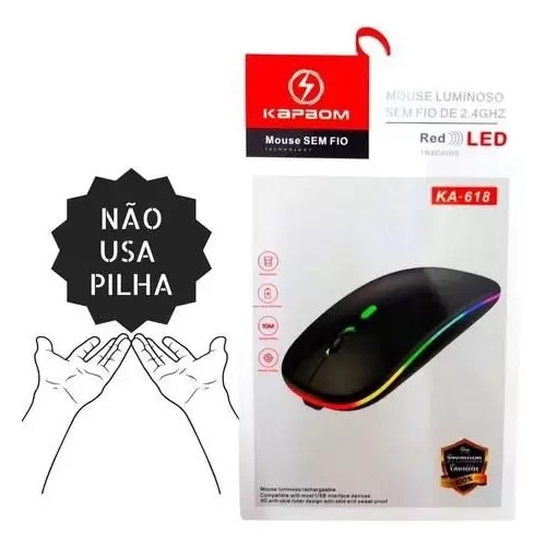 Mouse Sem Fio Recarregável com Led Rgb 2,4 ghz wireless computador notebook pc universal gamer ...