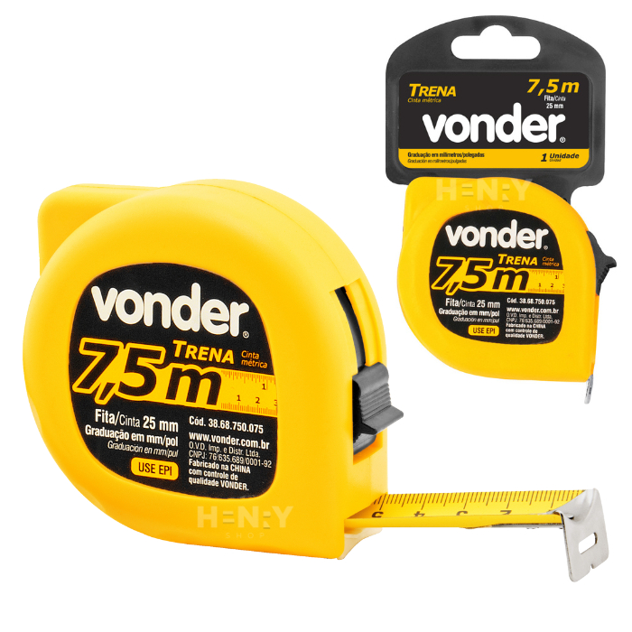 Trena de Aço 7,5 Metros x 25mm Fita Métrica Com Trava - Vonder | Shopee ...