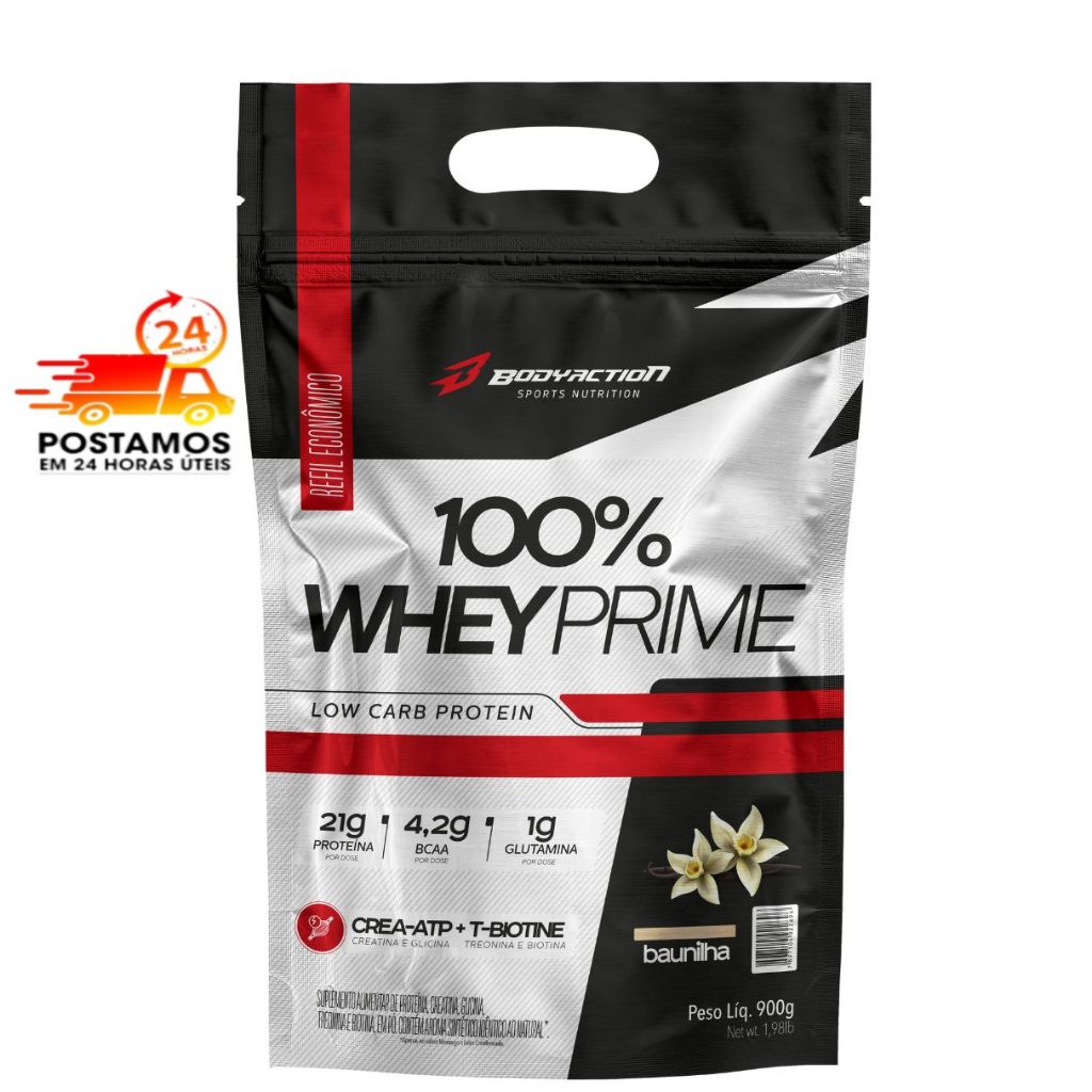 Whey Protein 100% Prime Refil 21g Proteína - Body Aciton - Crea-ATP - 4,2g BCAA - 1g Glutamina ...