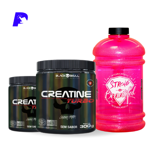 Kit 2X Creatine Turbo 300g Creatina Monohidratada Black skull + Garrafa ...
