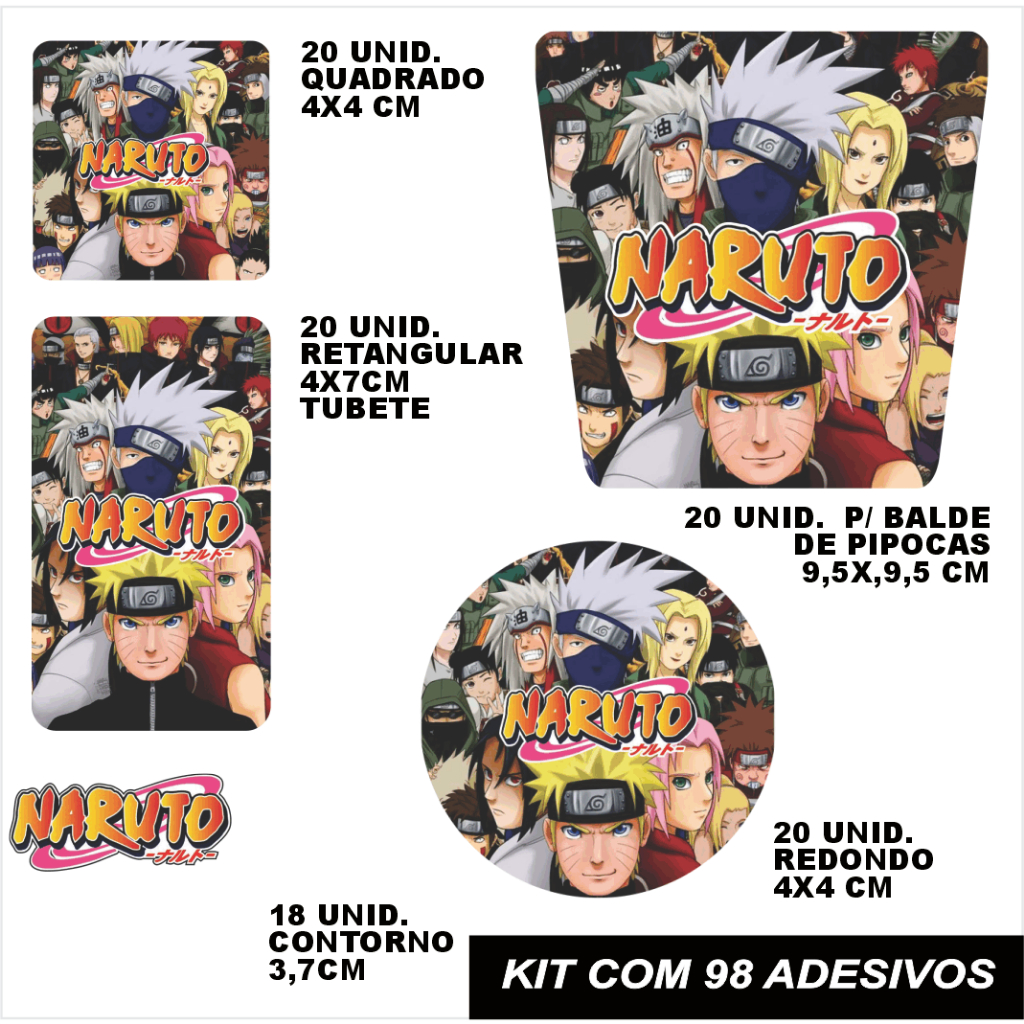 KIT COMBO FESTA INFANTIL 98 PEÇAS PERSONALIZADO NARUTO ADESIVO TAG ...