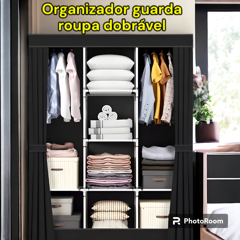 Organizador guarda roupa Dobrável portátil 2 Portas Armário multiuso ...