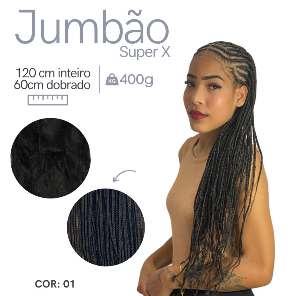 Jumbo Jumbão Sintético Super X Zhang Hair Para Tranças 60Cm 400Gr ...