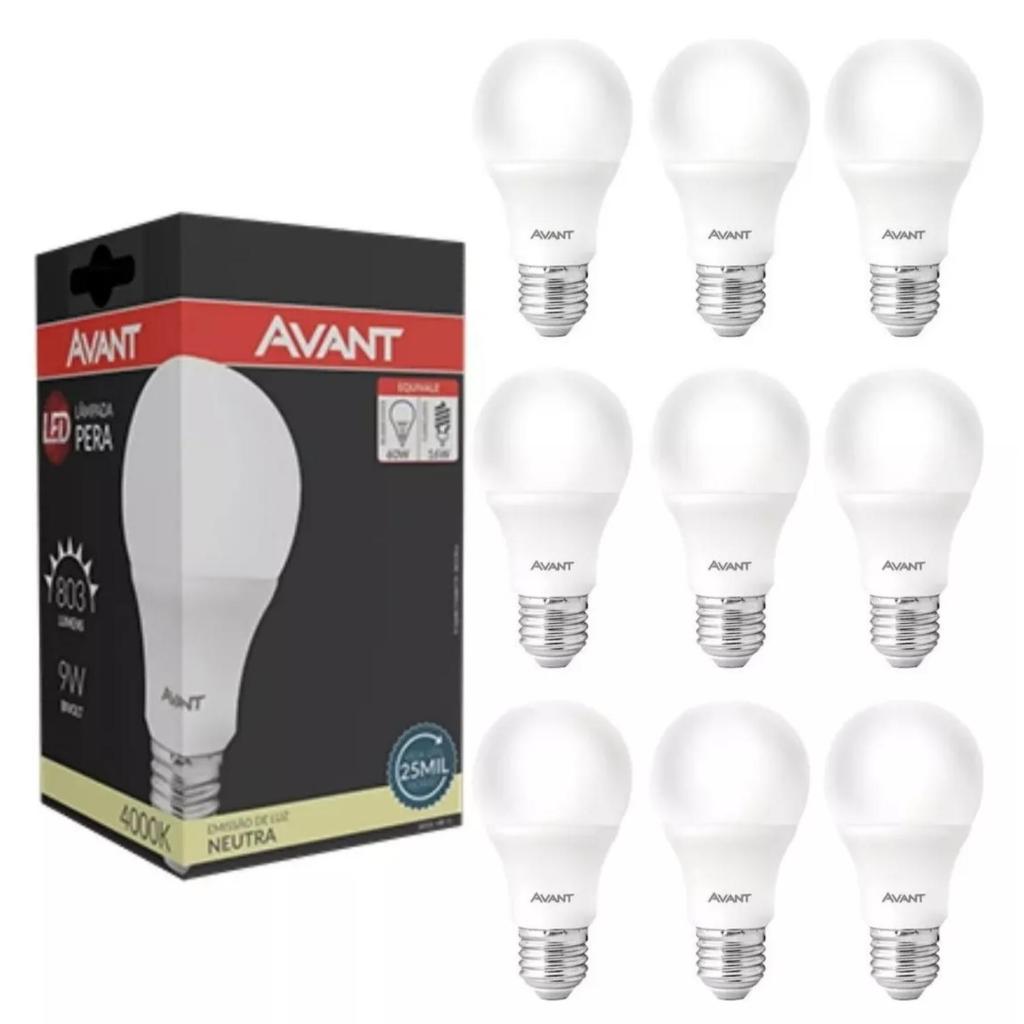 Kit 10 Lâmpada Led Bulbo 9W 4000k Branco Neutro E27 Avant | Shopee Brasil