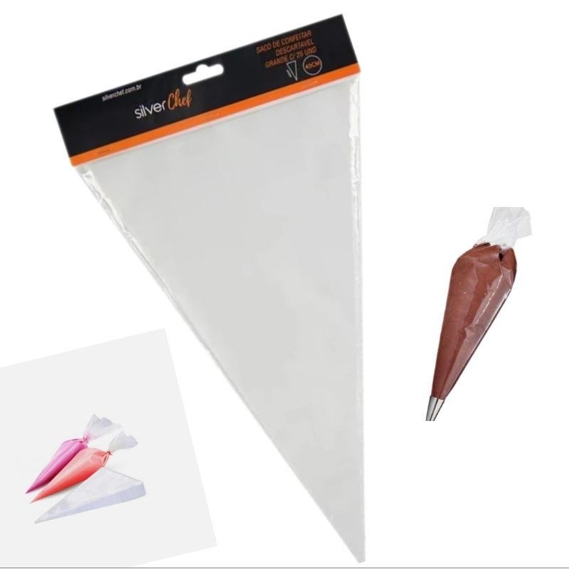 Saco de Confeitar Descartável de 40 Cm com 25 unidades. Marca Silver ...