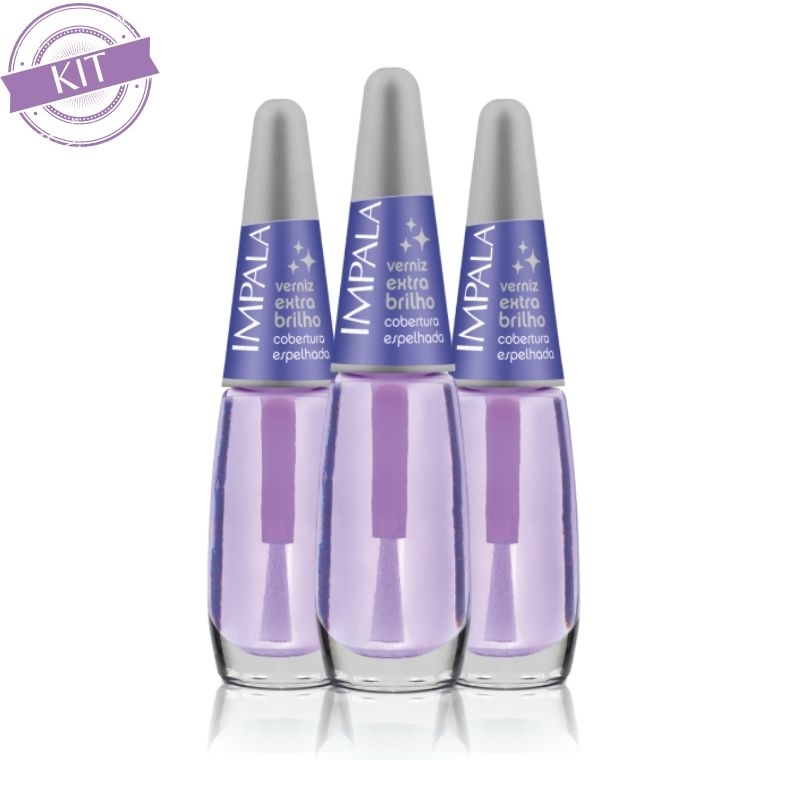 Kit com 3 - Impala Esmalte Base Verniz Extra Brilho Espelhada 7,5ml ...