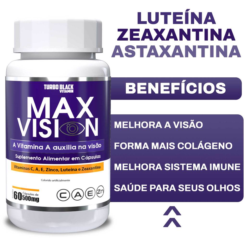 Legítimo Max Vision Turbo Black Zeaxantina e Astaxantina Luteína Visão Aprimorada Saúde dos ...