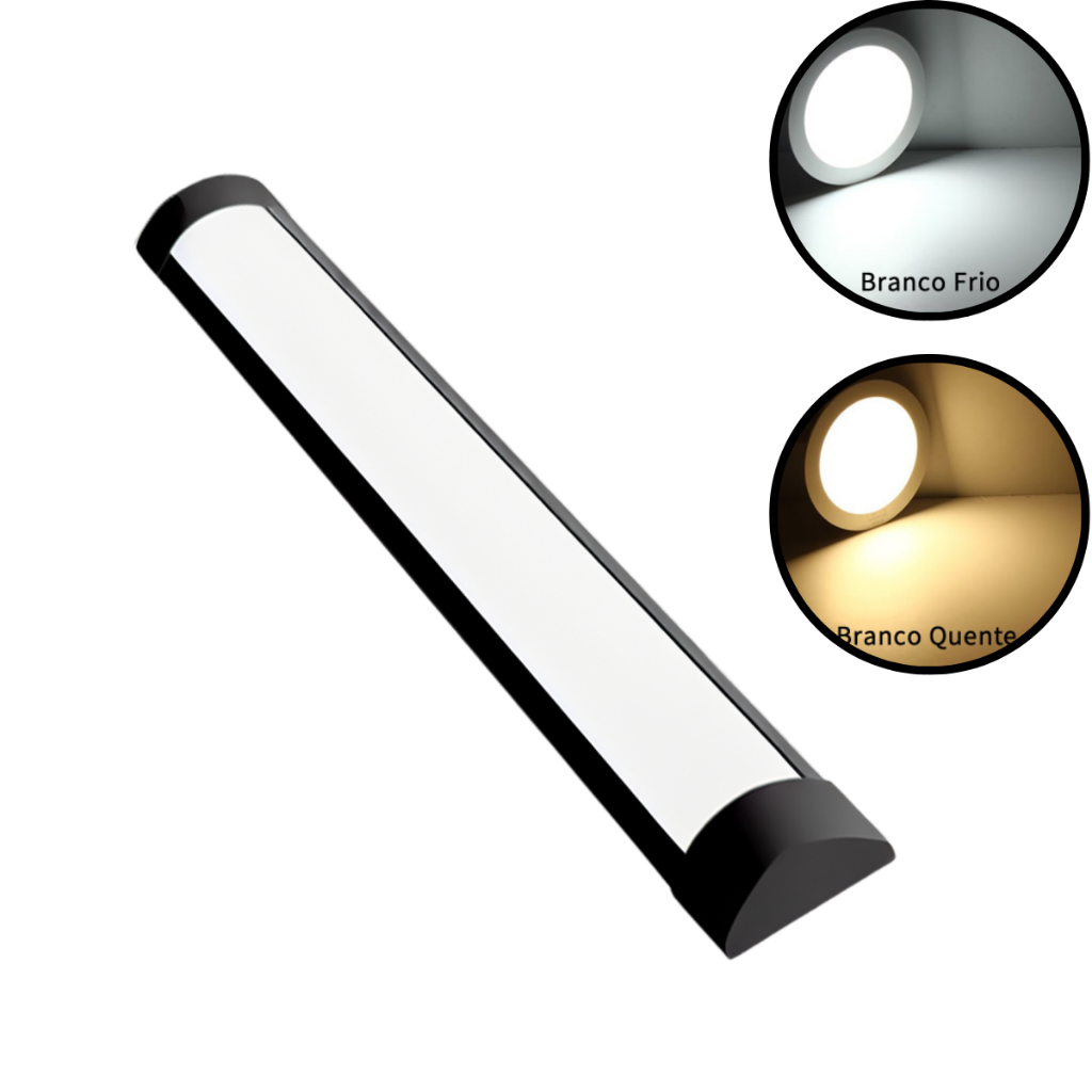 Luminária Led Linear K8 60cm 20w Preta Tubular Sobrepor Slim Bivolt Branco Frio 6500K | Shopee ...