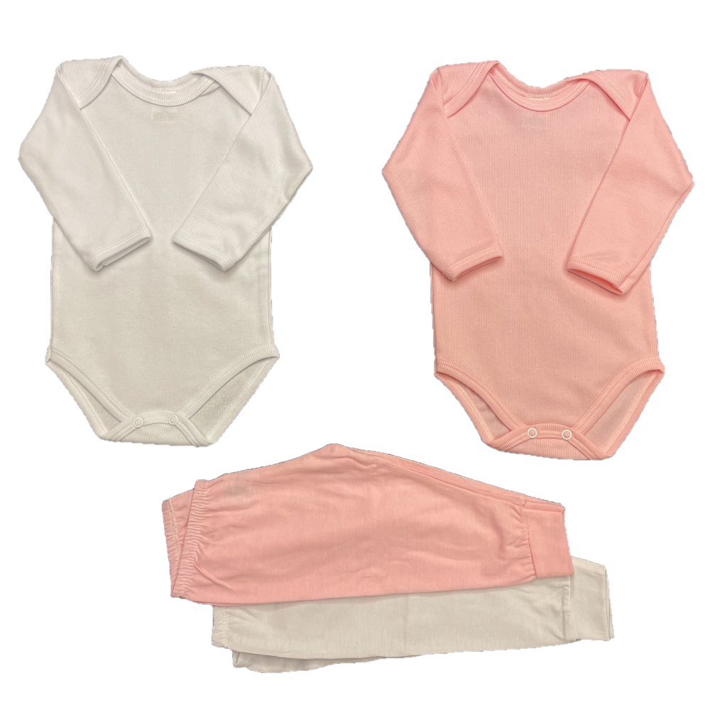 Kit 4- Conjunto Menina 2 body manga longa e 2 calça para seu bebê Peças ...