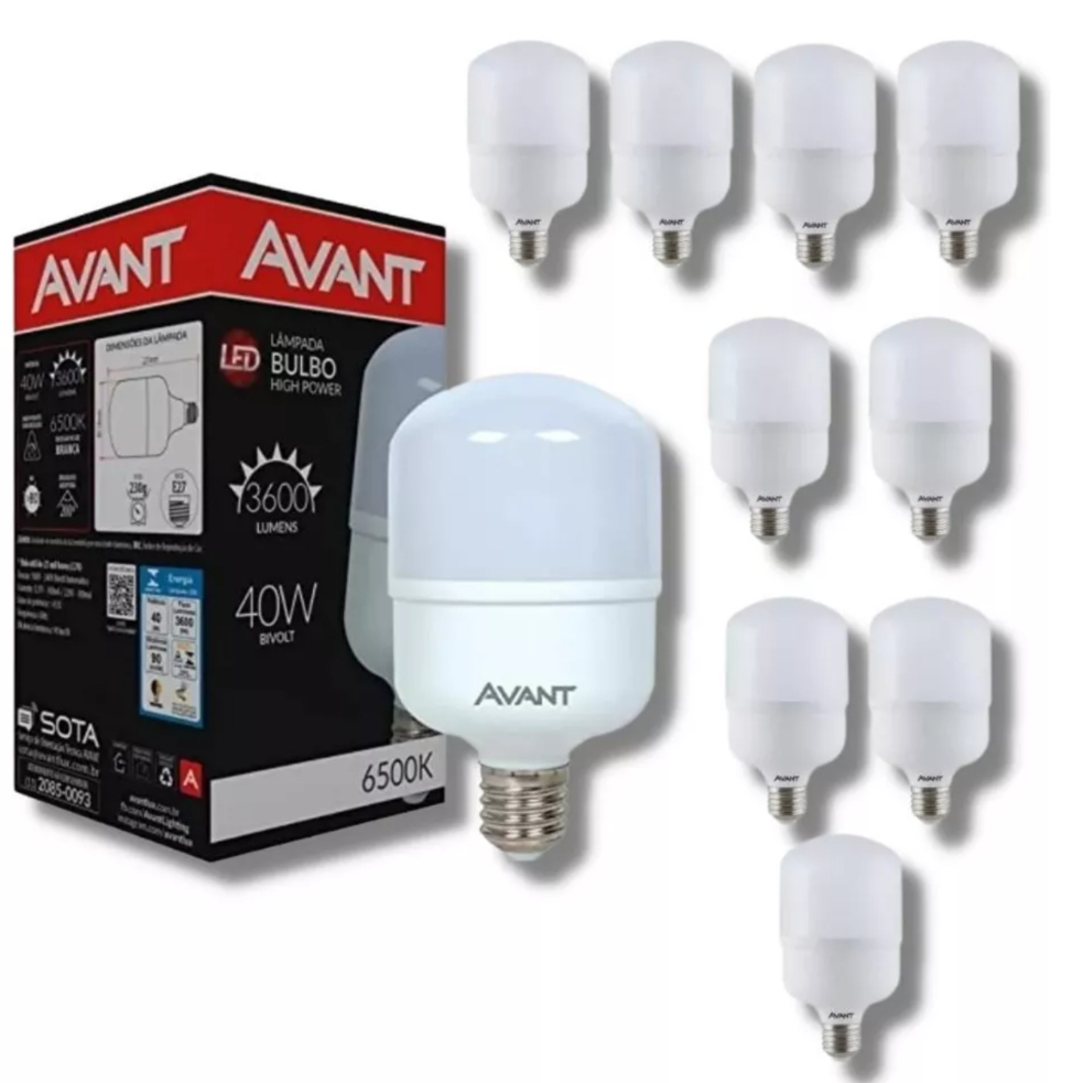 Kit 05/10 Lâmpada Led Bulbo 40W 6500k Branco Frio E27 Avant | Shopee Brasil