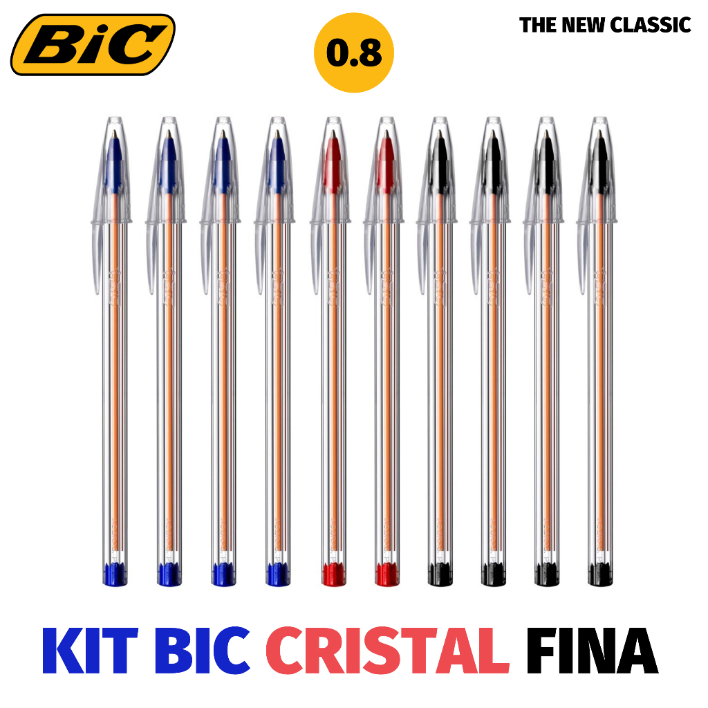 Kit 10 Canetas Bic 0.8mm Ponta Fina Cores Azul, Preta e Vermelha Original Esferográficas ...